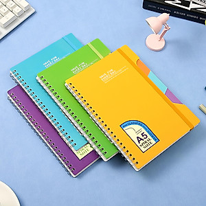 CAGIE 4 Pack Spiral Notebook 5x7 Lined Journal Notebook College Ruled 320 Sheets in Total, 4 Subject A5 Spiral Notebooks for Work School and Notes, 8 Multicolor Tab Stickers Yellow Green Blue Purple