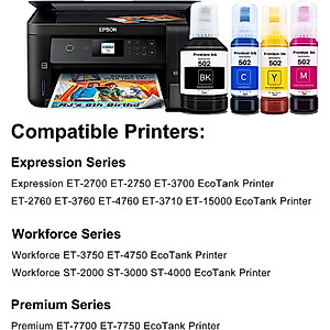 Seogol Compatible Epson 502 T502 Refill Ink Bottles Replacement for Ecotank ET-2750 ET-3750 ET-4750 ET-2760 ET-3760 ET-4760 ET-2700 ET-3700 ET-3710 ET-15000 ST-2000 ST-3000 ST-4000 - 4 Pack