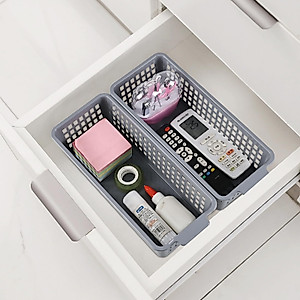 Hayixia Gray Plastic Slim Storage Basket, Small Shelf Organizer Basket Tray, Set of 12