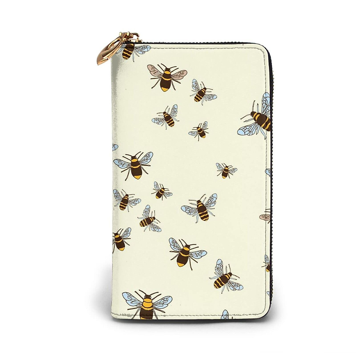 ZHRYMIFE Honey Bee Women Zip Around Leather Wallet Phone Clutch Travel Credit Card Holder Purse,Black,One Size