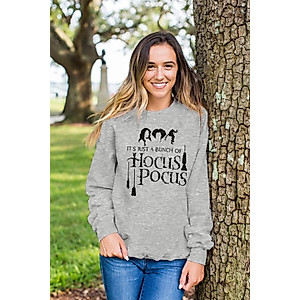 KIDDAD It's Just A Bunch of Hocus Pocus T-Shirt Women Halloween Sanderson Sisters Long Sleeve Crewneck Casual Pullover Tops Light Gray