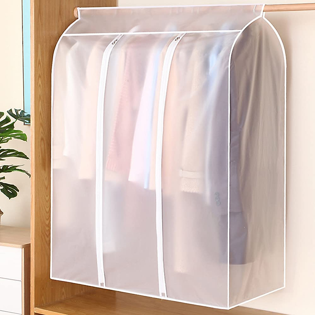 50'' Garment Bags for Hanging Clothes, Large Translucent Frosted Garment Rack Cover Bags Clothing Storage Bag with Zipper for Hanging Shirts, Coats, Dresses, Suits, Seal Closets to Protect Clothing