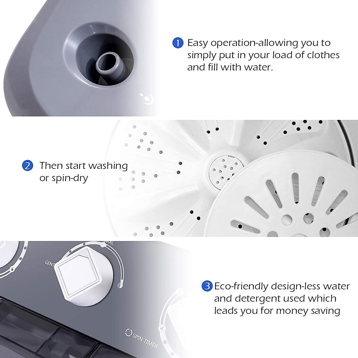 FUTADA Washing Machine, Twin Tub Washer, 20Lbs Capacity Washer & Spinner, Durable Design Energy Saving, w/Inlet and Drain Hose, Compact Laundry Machines for Apartment, Home, Dorm Gray