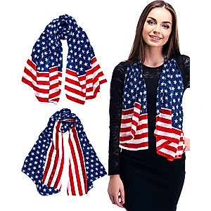 Tarpop 2 Pcs American Flag Patriotic Scarf Chiffon US Flag Scarf Long 4th of July Scarf Flag Shawl Independence Day(Bright Style)
