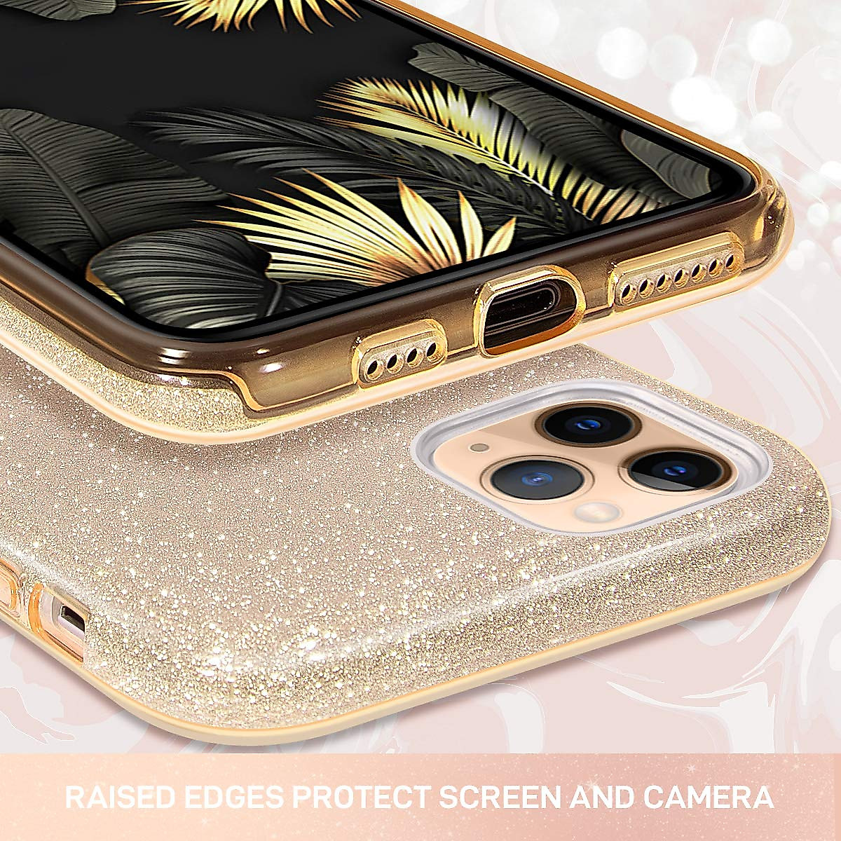 MILPROX Case Compatible for iPhone 11 Pro, Bling Sparkly Glitter Luxury Shiny Spark Shell, Protective 3 Layer Hybrid Anti-Slick Slim Soft Cover for iPhone 11 Pro 5.8 inch (2019) -Gold