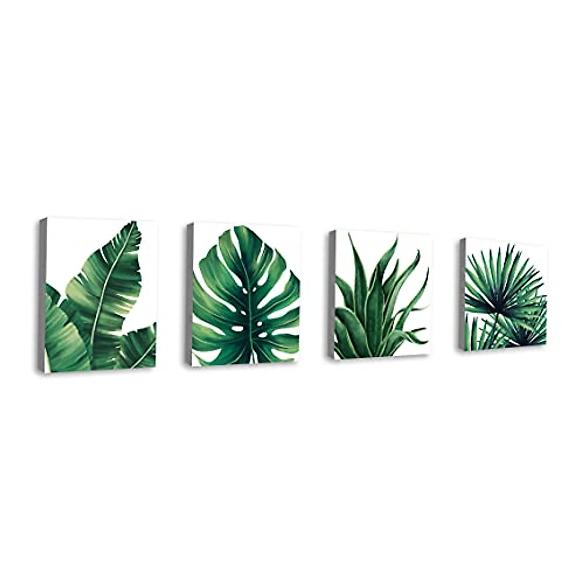 Botanical Prints Wall Art for Bathrooms Canvas Green Leaf Framed Green Plant Wall Art Pictures (12" x 16") Posters Fall Pictures Boho Sage Green Leaf for Bathrooms, 4 Pieces Tropical Plants Pictures Minimalist Greenery Watercolor Painting, Palm Banana Mon