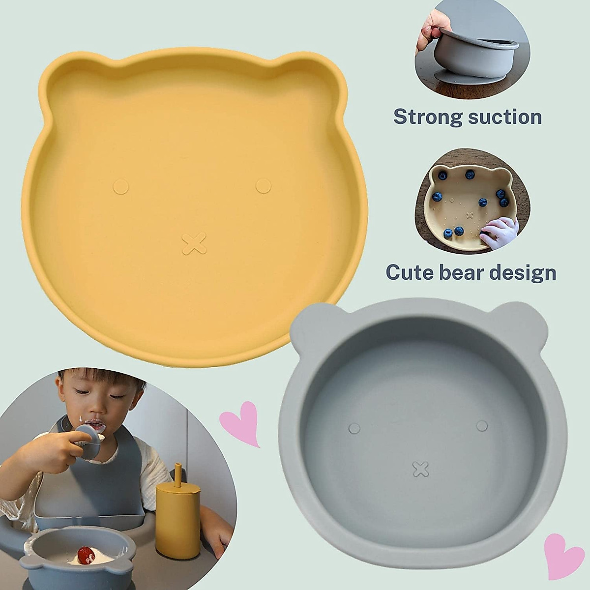 Baby Feeding Set with Reusable Wet Bag in Gift Box, Silicone Baby Led Weaning Supplies, Suction Baby Plate and Bowl Set, Food Grade Bib, Spoon, Fork, Sippy Cup, Bowl and Plate - 100% BPA Free!