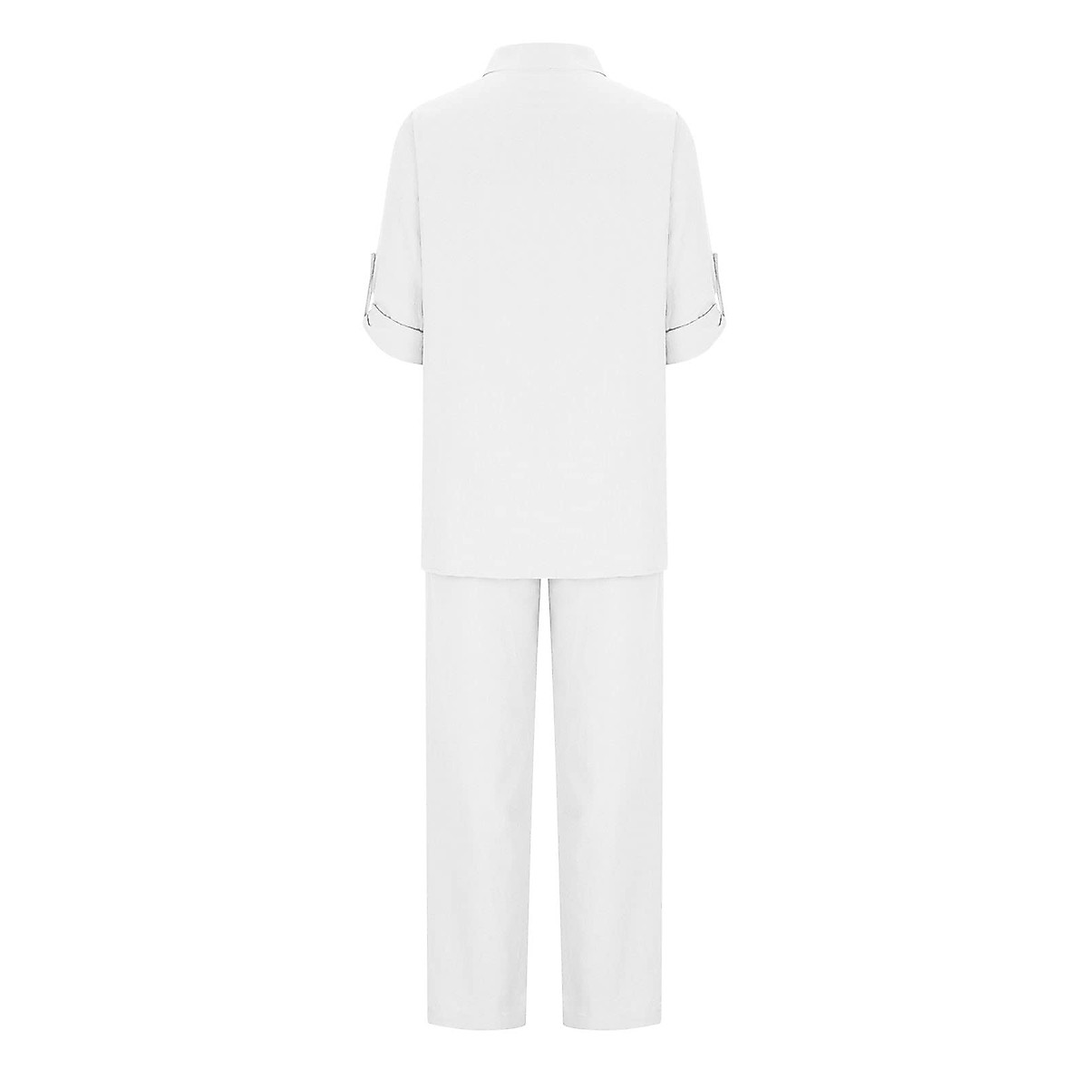 Summer Cotton Linen 2 Piece Outfits for Women Casual Long Sleeve Tshirts Top and Long Pants Business Work Suits White (Today's Deals)