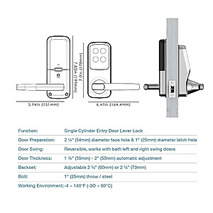 Lockly Secure Plus, Bluetooth Smart Lock, Keyless Entry Door Lock, PIN Genie® Keypad, 3D Biometric Fingerprint Sensor, Auto Lock - Satin Nickel (PGD628FSN) - Latch Edition