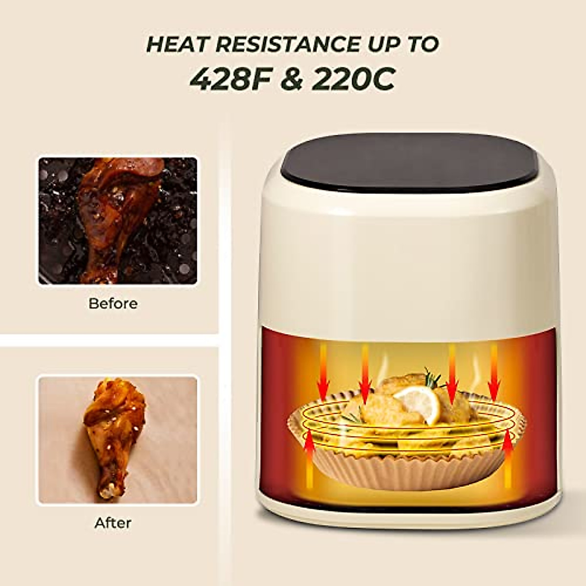 Diyishan 100Pcs Air Fryer Disposable Paper Liner, Non-Stick Air Fryer Liners, Baking Paper for Air Fryer Oil-proof, Water-proof, Food-Grade Parchment for Baking Roasting Microwave