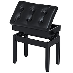 Iwell Piano Bench, Adjustable Piano Bench with Padded Cushion and Storage Compartment for Music Sheet, Music Bench, Piano Stool, Vanity Chair, Black