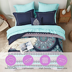 Degrees of Comfort Blue Twin XL Complete Comforter Sets, Boho Mandala Bed in A Bag,Microfiber Bedding Set with Side Pockets, Matching Decorative Pillow, 6 Piece Navy