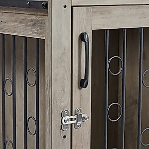 Rophefx Dog Crate Furniture with Sliding Door, Dog Kennel Indoor with Partition for Two Puppies, Dog Cage with Flip-up Top and Wheels, Chew-Resistant Wooden Dog House, Grey