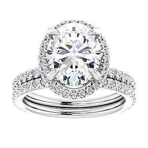 2 CT Oval Cut VVS1 Colorless Moissanite Engagement Ring Set for Women Bridal Ring Set Handmade Halo Moissanite Wedding Gifts Anniversary Promise for Her 925 Sterling Silver