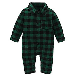 LYSMuch Newborn Baby Boys Plaid Romper Infant Onesie Jumpsuit Outfit Kid's Fall Clothes (0-3 Months, Green Plaid Long Sleeved Romper)