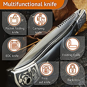 GRAND WAY Bundle of 2 Items - Pocket Knife for Men - Folding Knofe - EDC Fold Knives - Sharp Blade Knifes - Folding EDC Knife - Kubaton Stocking Stuffers for Men - Secret Santa Gift