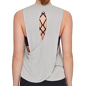 Dragon Fit Womens Cross Backless Workout Tops Loose Fit Yoga Tank Tops Lightweight Sleeveless Athletic Shirt