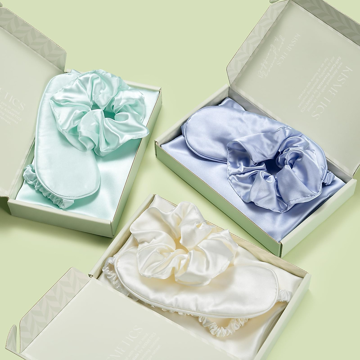 KISMETICS - Vegan Silk Sleep Set, Silky Pillowcase with Large Scrunchie and Eye Mask for Hair and Skin, Self Care Essential Satin Night Routine Kit (Purple Color)