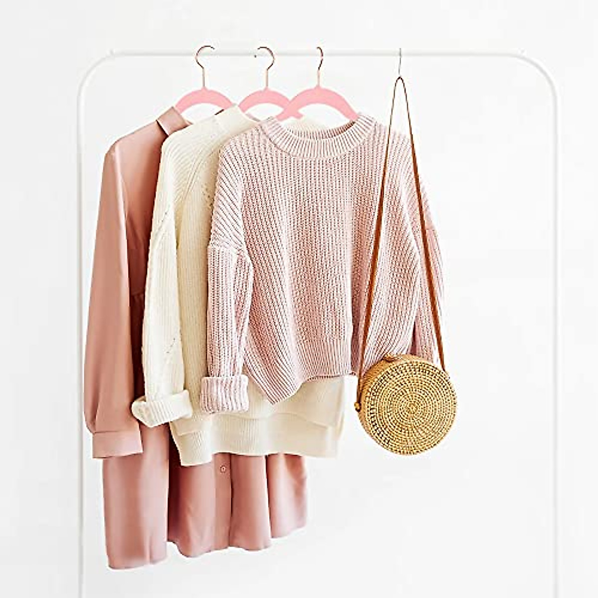 Cozymood Luxury Pink Velvet Hangers 60 Pack, Premium Clothes Hangers Non-Slip Felt Hangers, Strong Pink Hangers Heavy Duty Coat Hangers, Sturdy Suit Hangers Space Saving, No Shed, 360 Rotating Hook