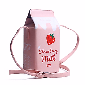 Lanpet Women Unique Purse Girls Fruits Banana Strawberry Milk Box Cross body Bag Mobile phone Wallet Purse