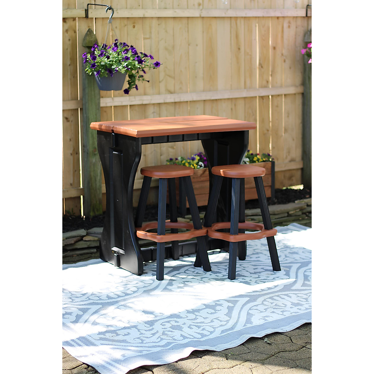 Leisure Accents Double Bar Set Includes 2 Barstools Redwood Top & Black Base Ideal for Patio Hot Tub Area Backyard Durable WeatherResistant Design Easy Nohardware Assembly Proudly Made in USA