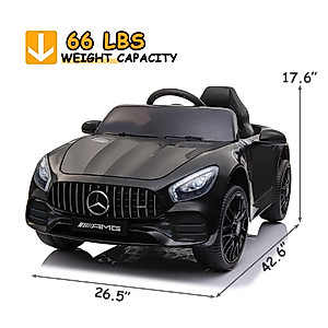 TOBBI Ride On Car 12V Licensed Mercedes Benz AMG GT Electric Car for Kids Ride On Toys Vehicle with 2.4G Remote Control, 2 Powerful Motors, Music, Horn, USB, Black