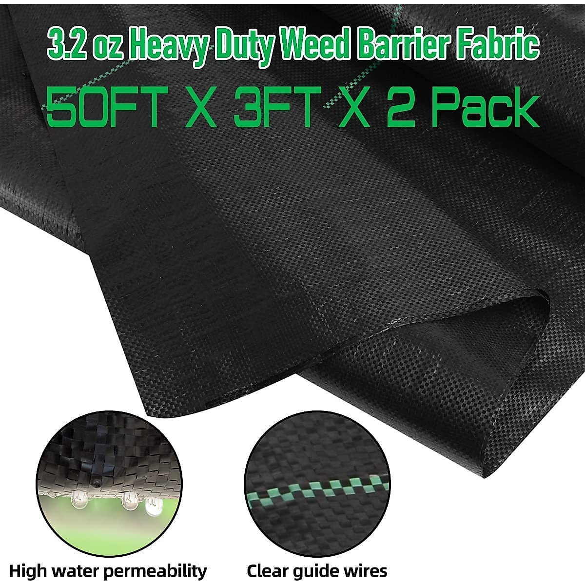 LAVEVE 3FTx 100FT Weed Barrier Landscape Fabric, 3.2oz Premium Heavy-Duty Gardening Weed Control Mat, Ground Cover for Gardening, Farming with 20 U-Shaped Securing Pegs