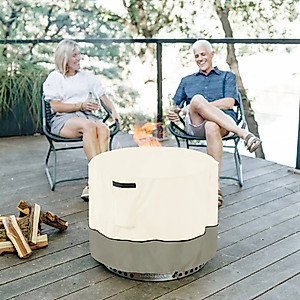 LSongSKY Patio Fire Pit Cover for Solo Stove Yukon 27 Inch,Waterproof 600D Heavy Duty 29 inch Outdoor Round Fire Cover,Solo Stove Yukon Cover Waterproof(29"DIA x 18.5"H),White&Grayish Green