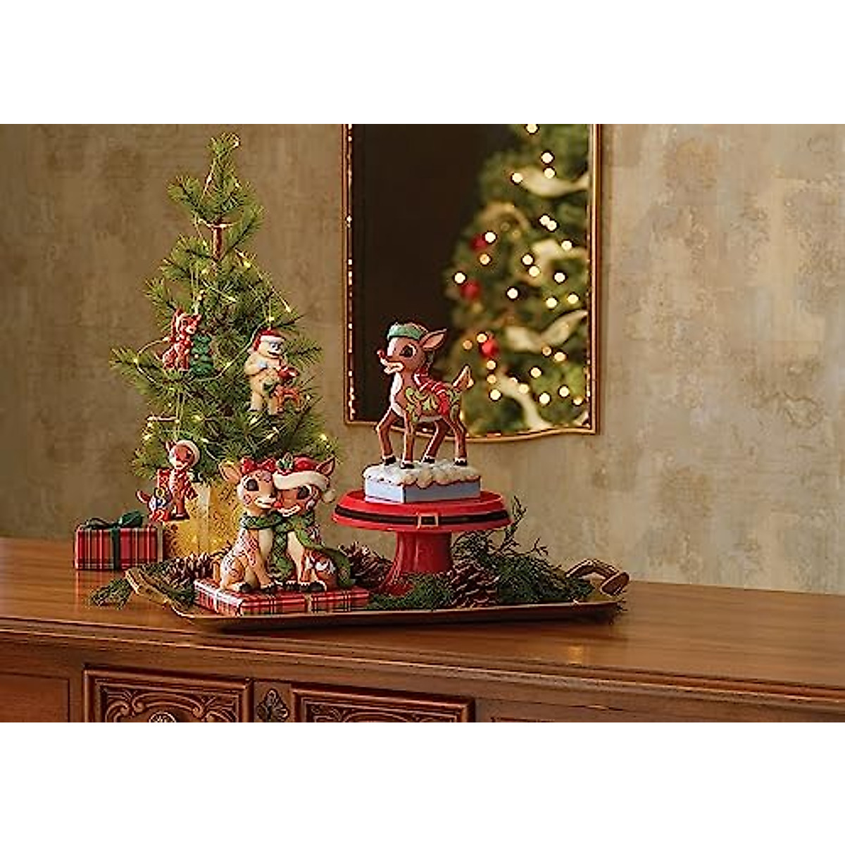 Enesco Jim Shore Rudolph The Red-Nosed Reindeer with Christmas Tree Hanging Ornament, 3.74 Inch, Multicolor