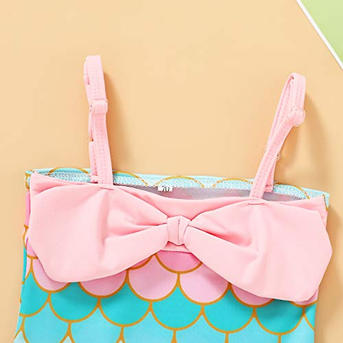 Newborn Infant Baby Girl One Piece Bathing Suit Rainbow Mermaid Swimsuit Fish Scale Printing Swimwear 0-18 Months (Mermaid, 0-3 Months)