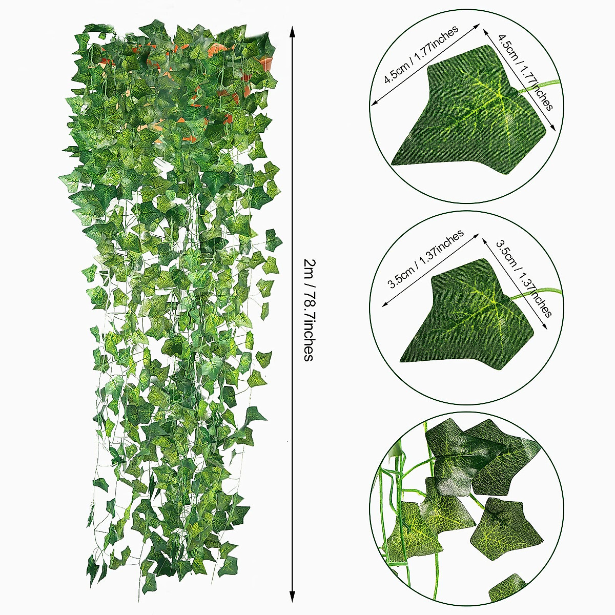 HOMOGA 12 Strands Artificial Ivy Leaf Plants Vine Hanging Garland Fake Foliage Flowers Home Kitchen Garden Office Wedding Wall Decor 84 Feet, Green