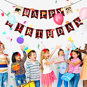 Boao Lumberjack First Birthday Party Decorations Lumberjack Buffalo Plaid 1st Highchair Banner Camping Wild Bear Birthday Party High Chair Banner for Baby Boy Girl Photo Props Backdrop Decors