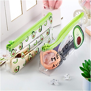 4 Pieces Avocado Pencil Case Cute Waterproof Transparent Pencil Bag Avocado Pen Marker Holder Pouch Box Zipper Pen Case Makeup Bags Stationery Organizers for Students Boys Girls Women Over 6 Years