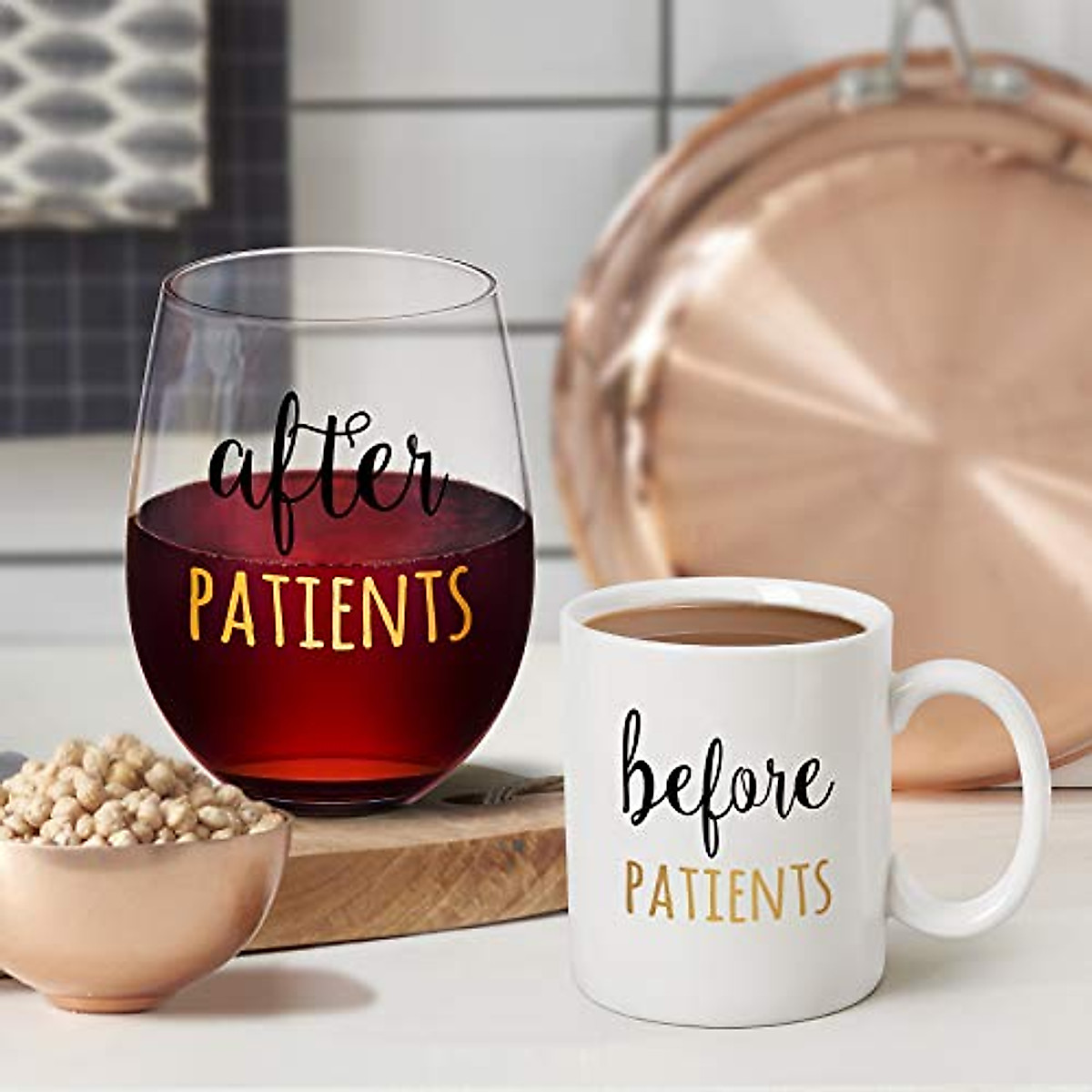 Before Patients, After Patients 11 oz Coffee Mug and 18 oz Stemless Wine Glass Set Gifts Idea for Nurses, Doctors, Hygienists, Assistants, Physician, Dentists Unique Birthday Graduation Gifts Idea