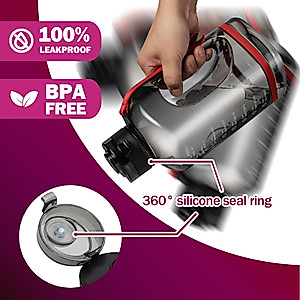 WVX Half Gallon Water Bottles - Leakproof Large BPA-Free Water Jug - Motivational Water Bottle with Time Marker, Wide-mouth for Sports Gym Travel Men Women (2.2L, Black, 72 Ounce)