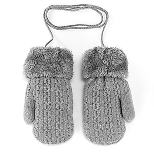 Toddlers Winter Thermal Knitted Mittens - Fleece Lined Warm Thicken Gloves with String for Boys Girls 1-4Yrs
