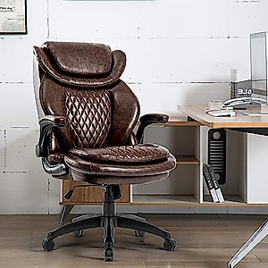 YI DANICA High Back Big & Tall 400lb Office Chair - Heavy Duty Base, Adjustable Tilt Angle Large Bonded Leather Ergonomic Executive Desk Computer Swivel Chair