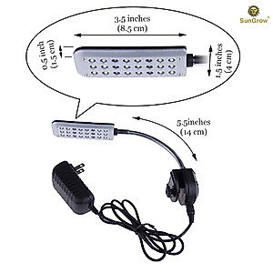 SunGrow LED Aquarium Light for Fish Tank, 24 LEDs, White & Blue Adjustable 360° Flexible Metal Arm Small Aquarium LED Light for Nano Tank, 3.7 W Low Consumption Power Aquarium Clip Lamp with Switch