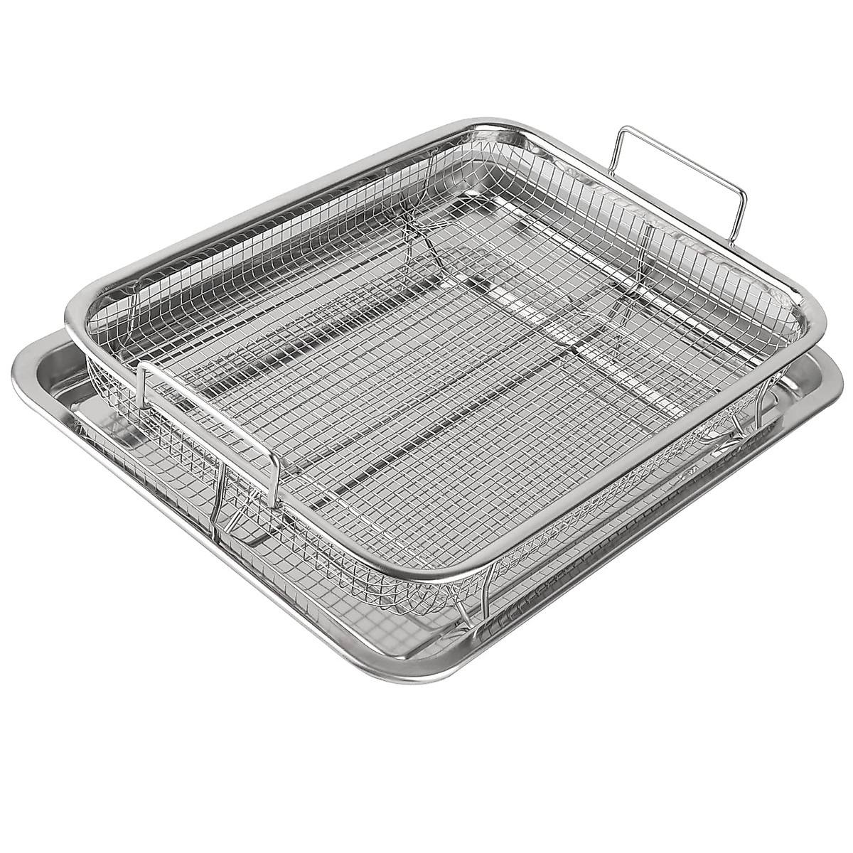 2 Pieces Air Fryer Basket for Oven,Stainless Steel Oven Air Fryer Basket and Tray for Baking Grilling，for Baking and Crispy Chicken, French Fries and Onion Rings