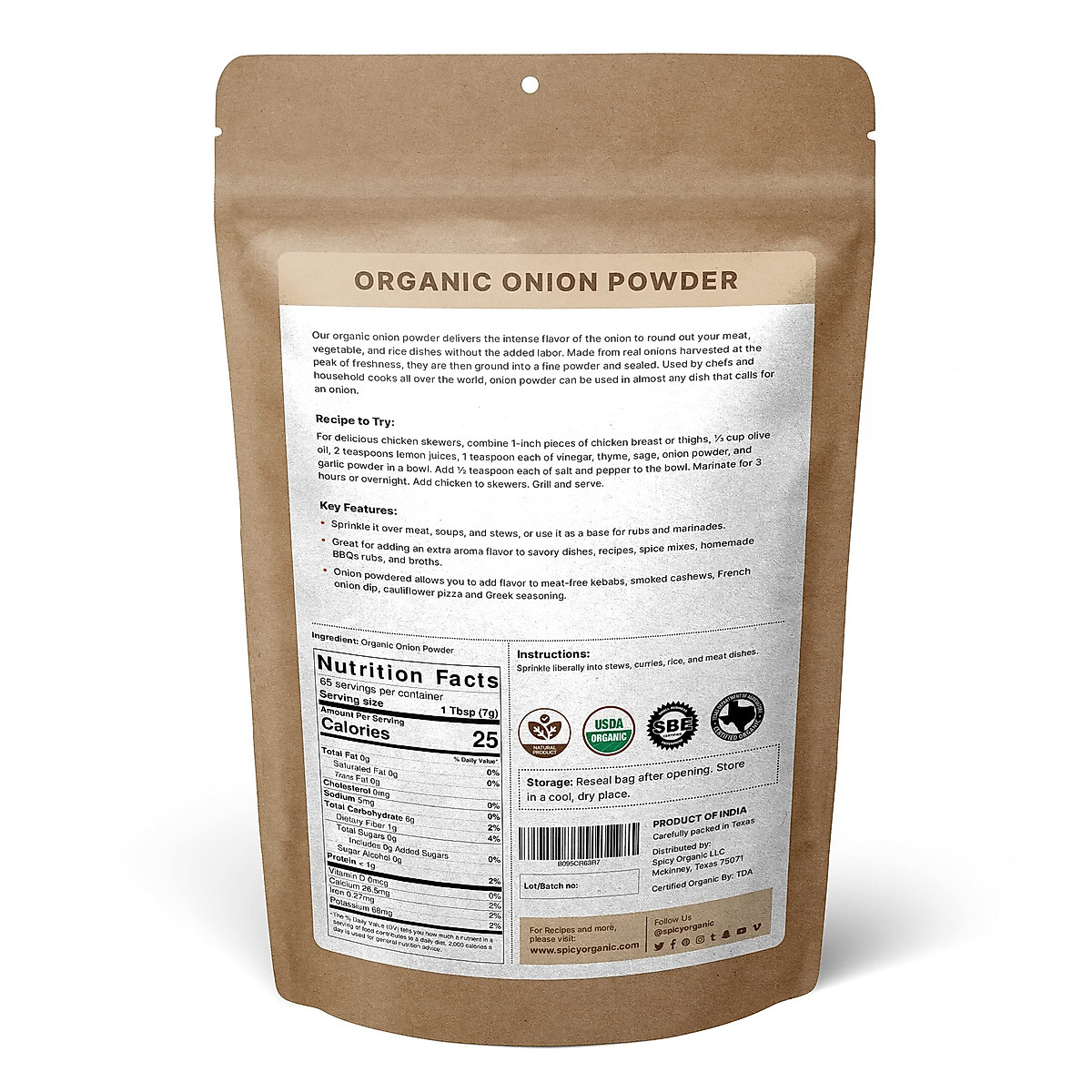 SPICY ORGANIC White Onion Powder – 5 LBS (80 Oz.) – Certified USDA Organic - The Ultimate Organic Seasoning for Cooking