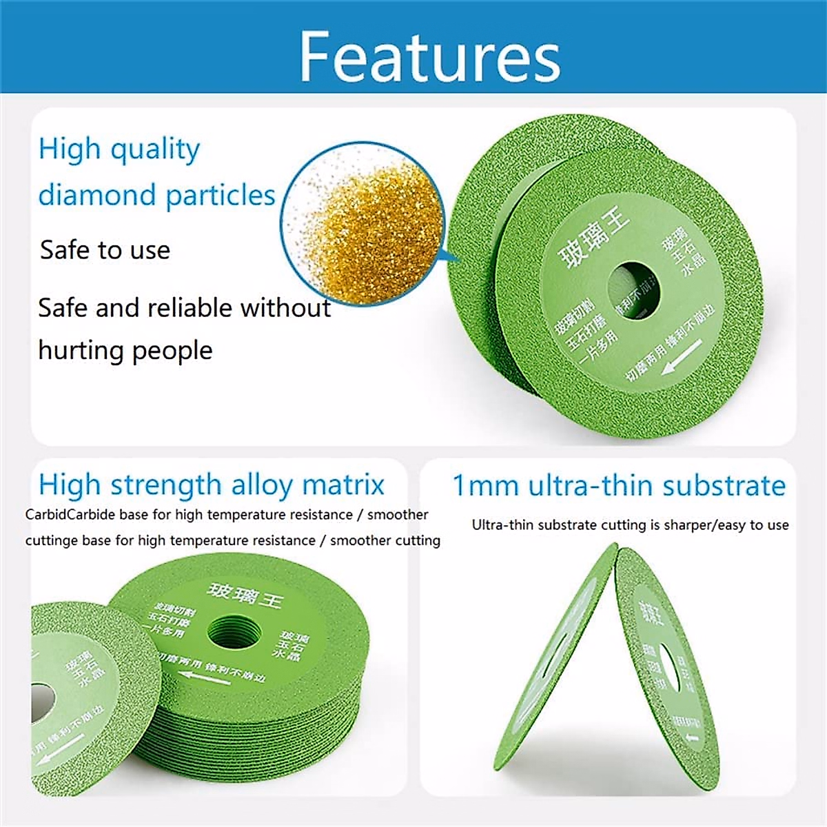 QWERF Cutting Disc, 4inch Ultra Thin Diamond Saw Blade Wheel for Angle Grinder Tiles Marble QWERF Cutting Processing (5 Pcs) Green,Jade
