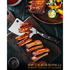 KESSAKU Mini Meat Cleaver - 4.5 inch - Dynasty Series - Heavy Duty - Razor Sharp Kitchen Butcher Knife - Forged ThyssenKrupp German High Carbon Stainless Steel - G10 Garolite Handle with Blade Guard