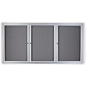 72 x 36 Inch Fabric Tack Board, 3 Locking Swing-Open Doors, 6 x 3 Foot Enclosed Bulletin Board for Wall Mount, Hardware Included - Silver Aluminum Frame with Light Gray Fabric