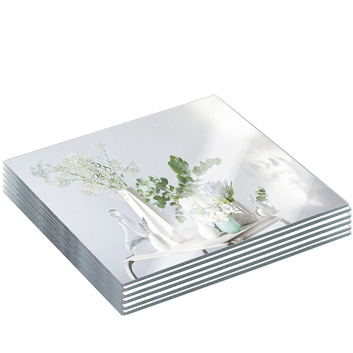 JAMBALAY 12" Square Mirror Centerpieces for Table, Set of 12 Glass Mirror Table Centerpieces, Square Mirror Candle Plates, Glass Tray, Glass Mirror Centerpieces for Wedding and Party