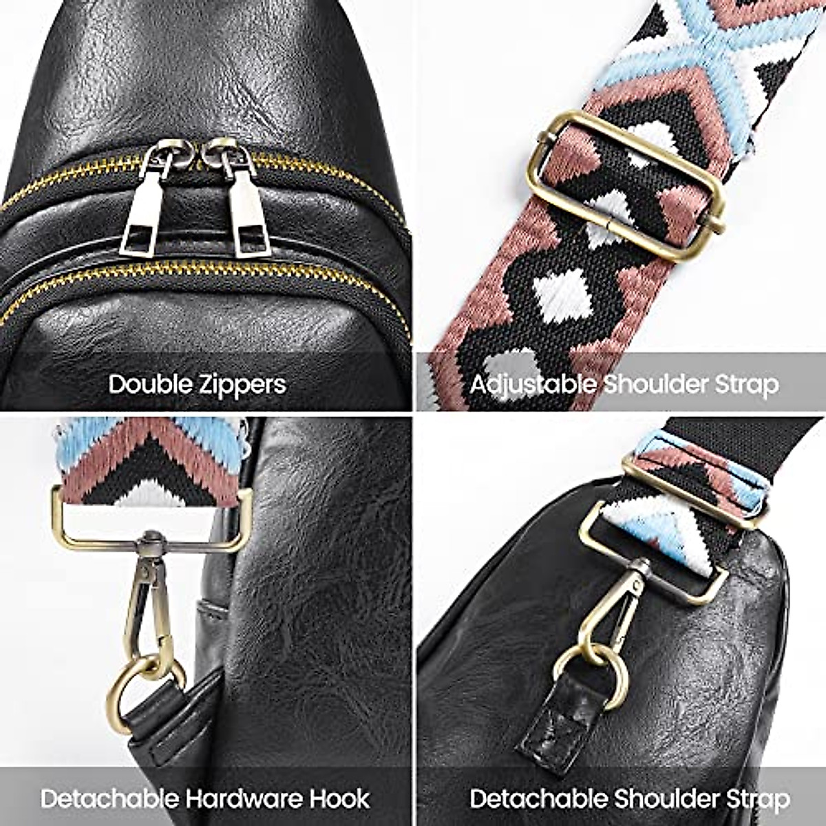 KFXFENQ Sling Bag for Women PU Leather Sling Bags for Women Crossbody Fashion Sling Backpack Multipurpose Chest Bag for Cycling (Black)