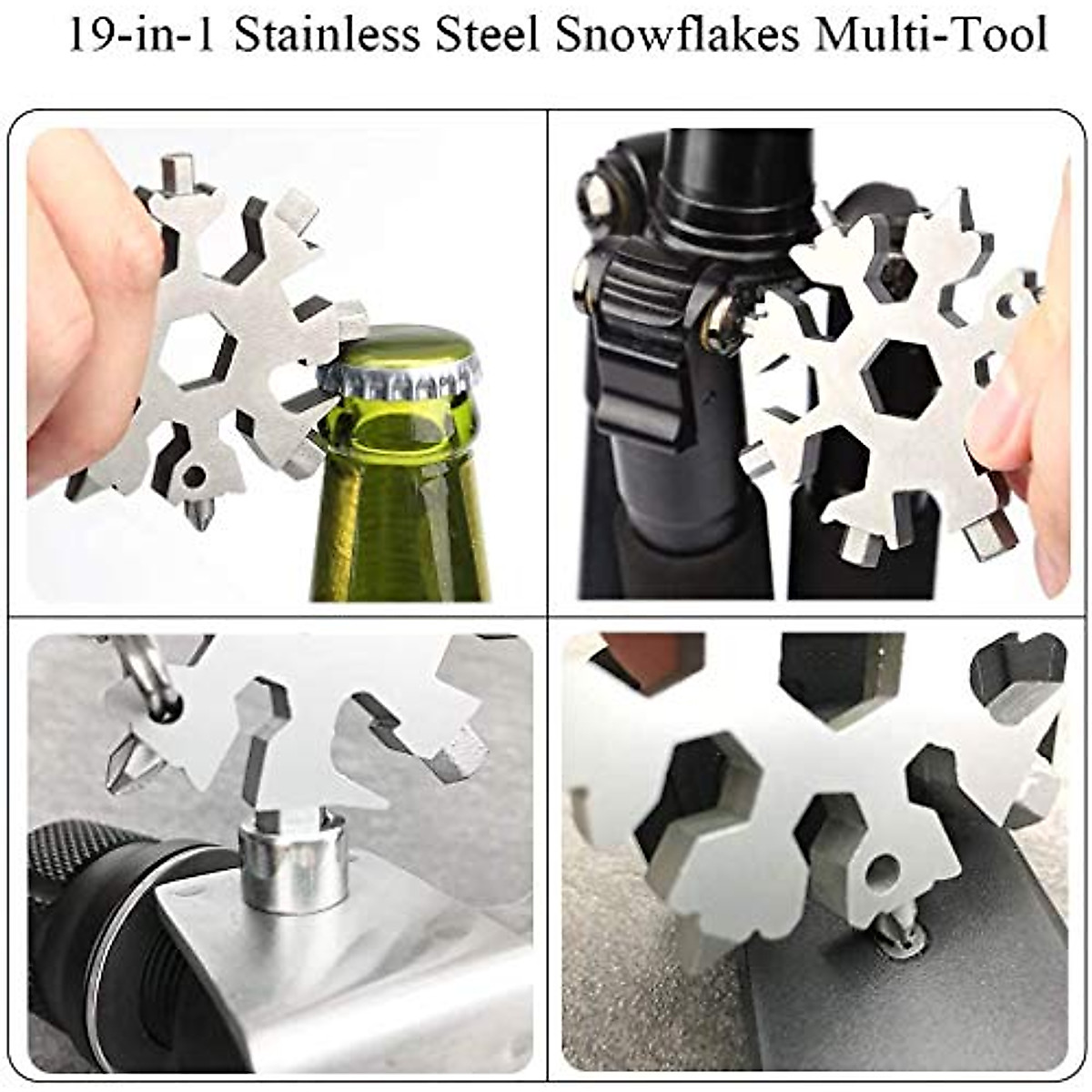 18-in-1 Snowflake Multitool Multi-Function Tool, Stainless Steel Snowflake Tool, Beer Bottle Opener, Best Gifts for Mens Dad Him Boyfriend Husband (Siliver&Black)