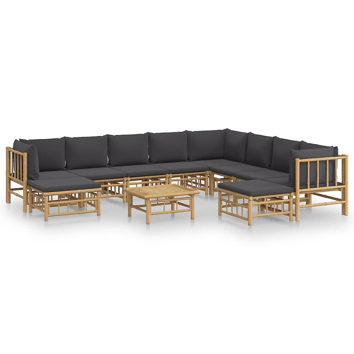 CUMYZO 11 Piece Patio Lounge Set with Dark Gray Cushions Bamboo 94.05kg/206.91lb