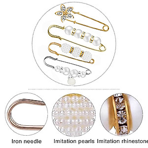 50 pcs Faux Pearl Rhinestones Brooches Pins Sweater Shawl Clips Shawl Collar Shirt Pins Vintage Shirt Clips Collar Safety Pin for Women Girls Clothing Dresses (50 pcs)