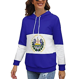 TAIZIYEAH Women's Long Sleeve Drop Shoulder El Salvador Flag Popular Cute Drawstring Hoodie Sweatshirt Womens Tops M