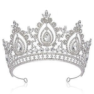 SWEETV Queen Crown for Women,Wedding Tiara for Bride,Princess Tiara,Quinceanera Pageant Crown Diadem,Crystal Headpiece for Birthday Prom,Silver